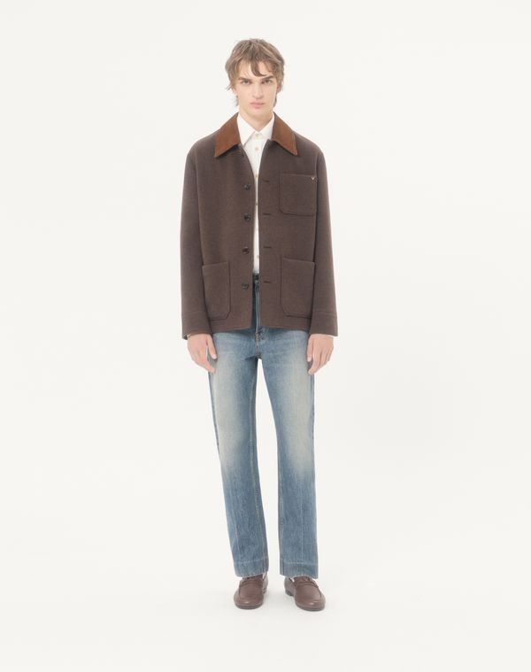 VALENTINO long-sleeved cotton poplin shirt with embroidered butterfly patch